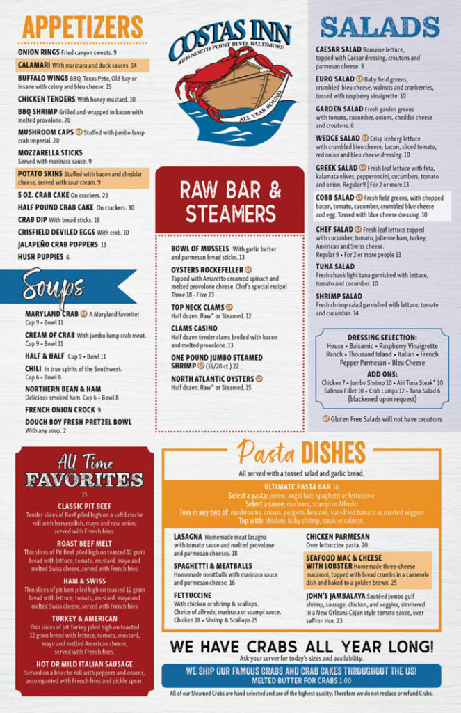 Menu | Maryland Seafood Restaurants | 410-477-1975